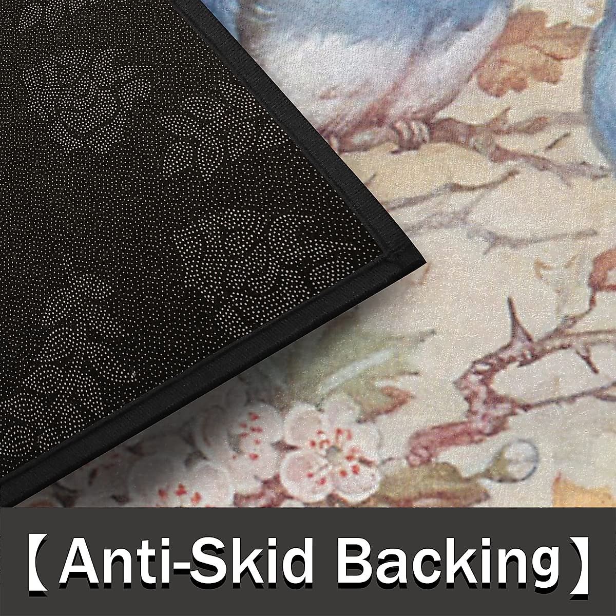 Blue Bird Branch Half Round Door Mat, Non-Slip Welcome Entrance Way Rug, Rubber Door Mats, 24 x 36 Wear Resistant Semi Circle Floor Mats Area Rugs for Home Kitchen Patio