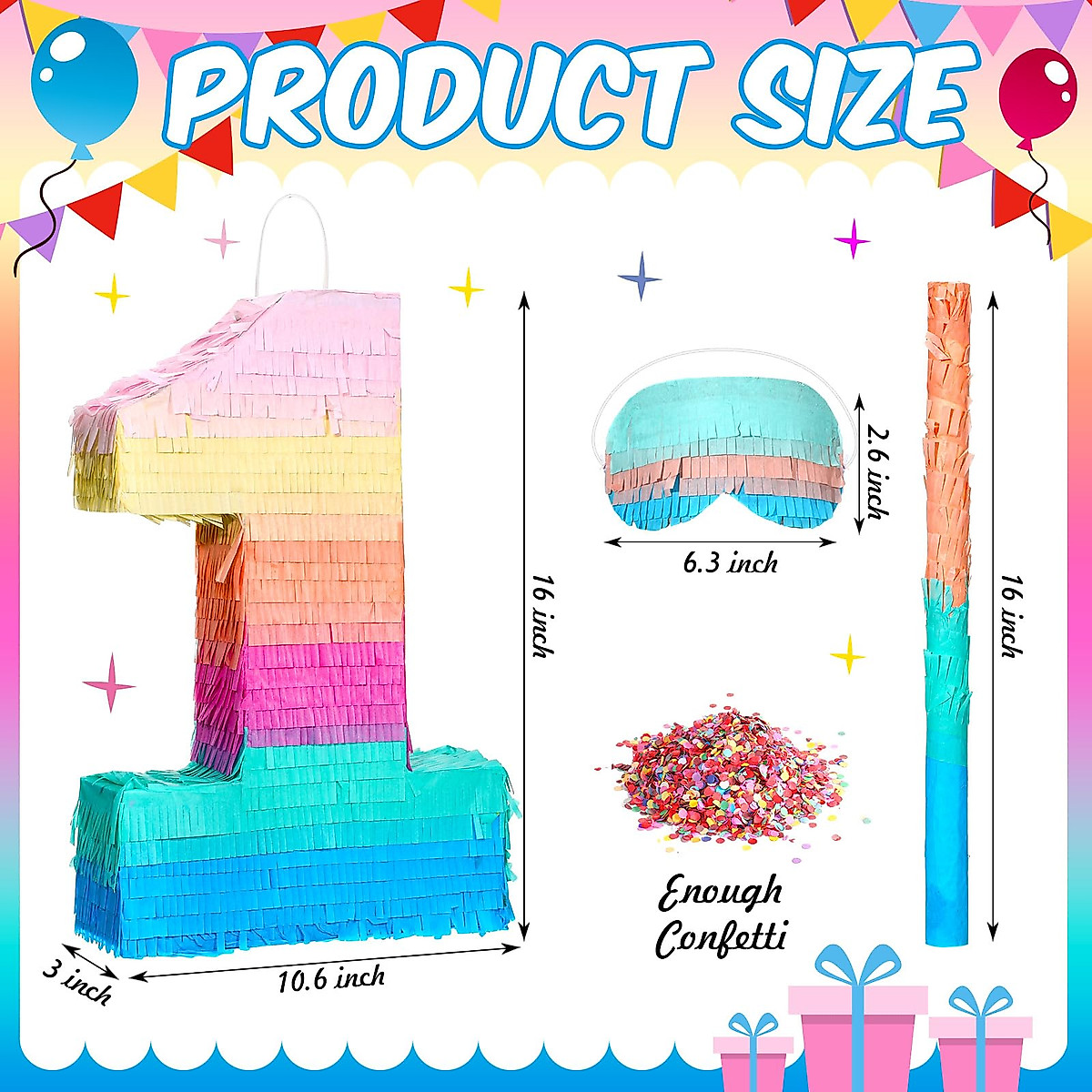 Jenaai 16 Inch Number Piñata Kids Birthday Party Macaron Piñata with Blindfold Stick and Confetti for Unicorn Birthday Wedding Baby Shower Decor(Number 1)