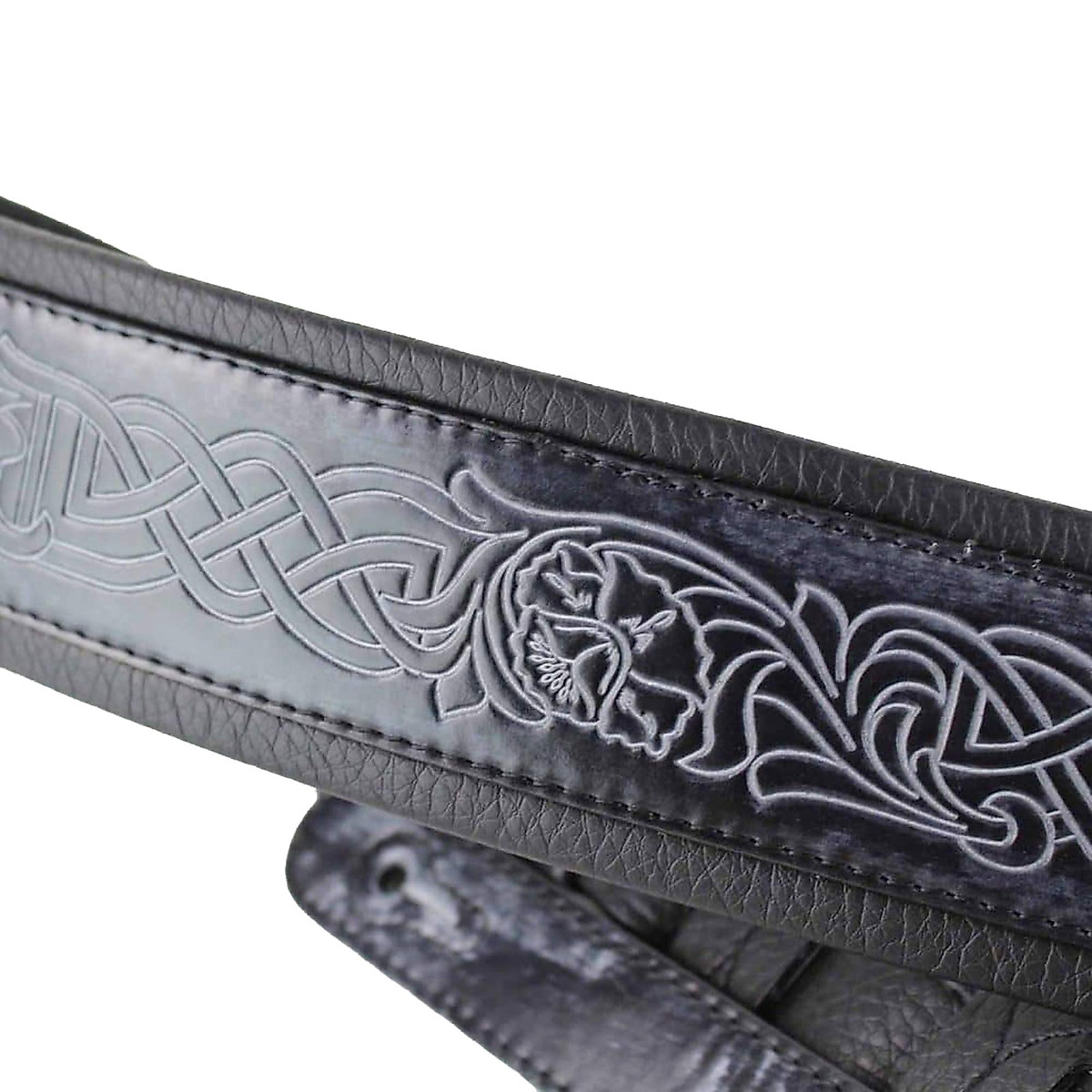 Walker & Williams GB-182 Handmade Cobalt Black Brushed Padded Guitar Strap With Celtic Braid Design For Acoustic, Electric, And Bass Guitars