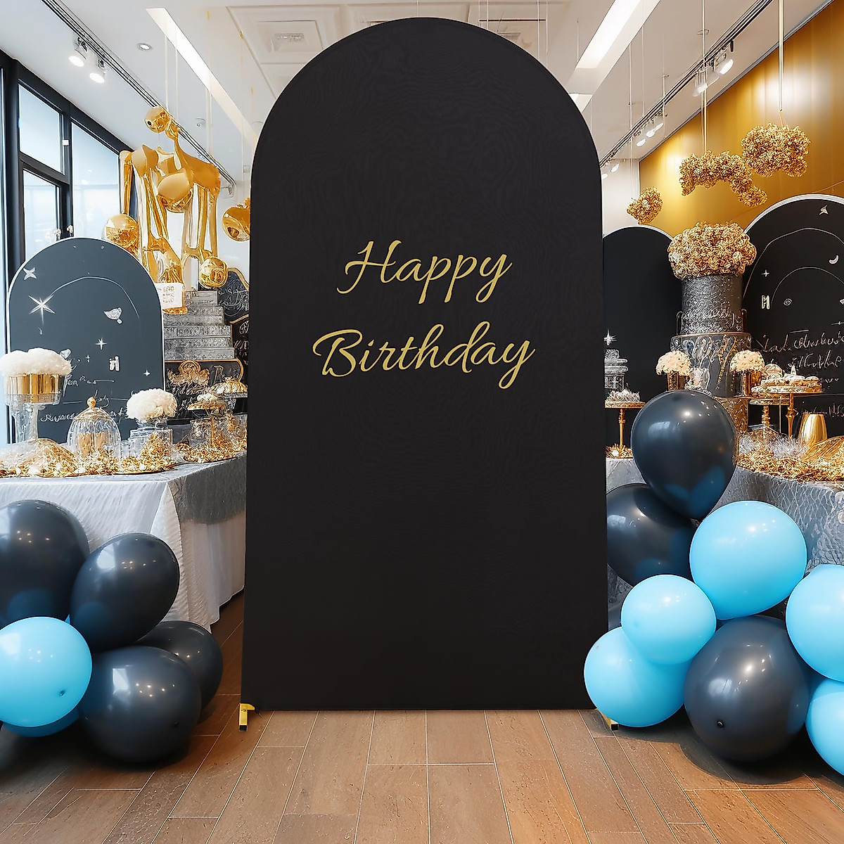 6.6FT Black Arch Cover, Spandex Fitted Black Wedding Arch Stand Covers Round Top Chiara Backdrop Cover for Birthday Party Ceremony Banquet Decoration