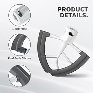 Flex Edge Beater For Kitchenaid Mixer Accessory,Kitchen Aid Attachments For Mixer,Fits Tilt-Head Stand Mixer Bowls For 4.5-5 Quart Bowls,Beater With Silicone Edges,Grey