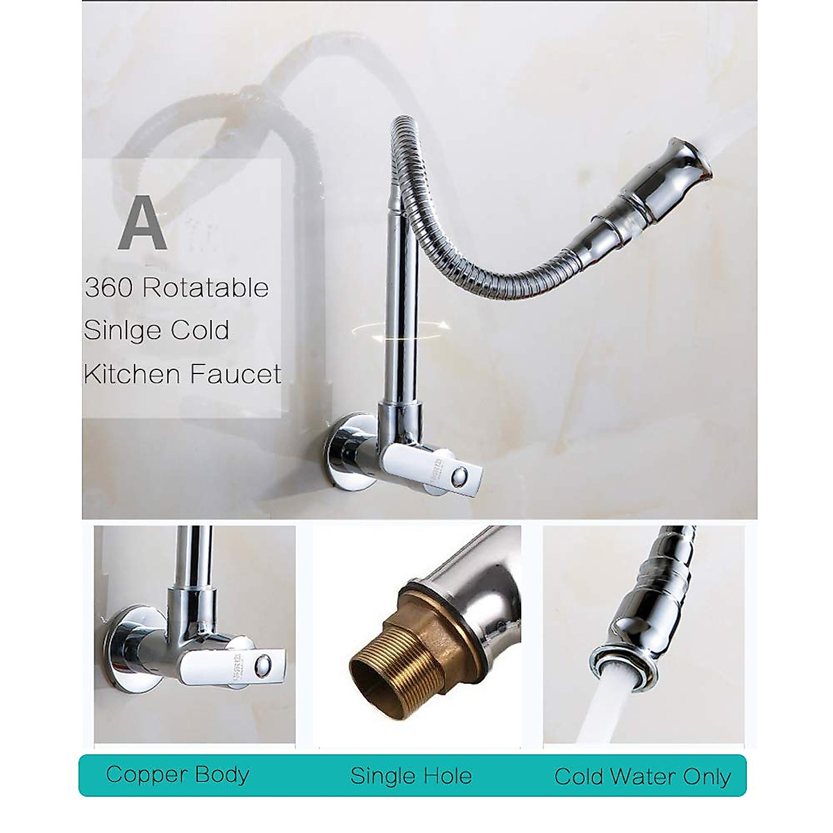 Kitchen Sink Faucets 360 Rotatable Single Lever Stainless Steel Wall-Mounted Kitchen Tap Ktichen Faucet Chrome Finished