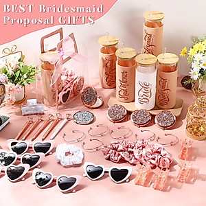Tioncy 56 Pcs Bridesmaids Proposal Gifts Including Wedding Bridesmaid Tumblers with Lids and Straw Pen Bags Sunglasses Hair Scrunchies Mirrors Knotted Bracelet Claw Clips PVC Bags Ribbons for Party