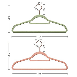 SONGMICS Velvet Hangers Bundle, Set of 50 with Set of 50, Clothes Hanger with Rose Gold Swivel Hook, Non-Slip, and Space-Saving, 0.2-Inch Thick, Pale Green and Light Pink, UCRF021GR50 and UCRF21PK50