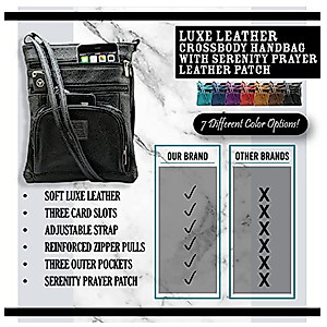 Steeltime Unisex Super Soft Leather Crossbody Bag with Lords Prayer or Serenity Prayer Patch with Carrying Strap (Serenity Prayer/Dark Brown)