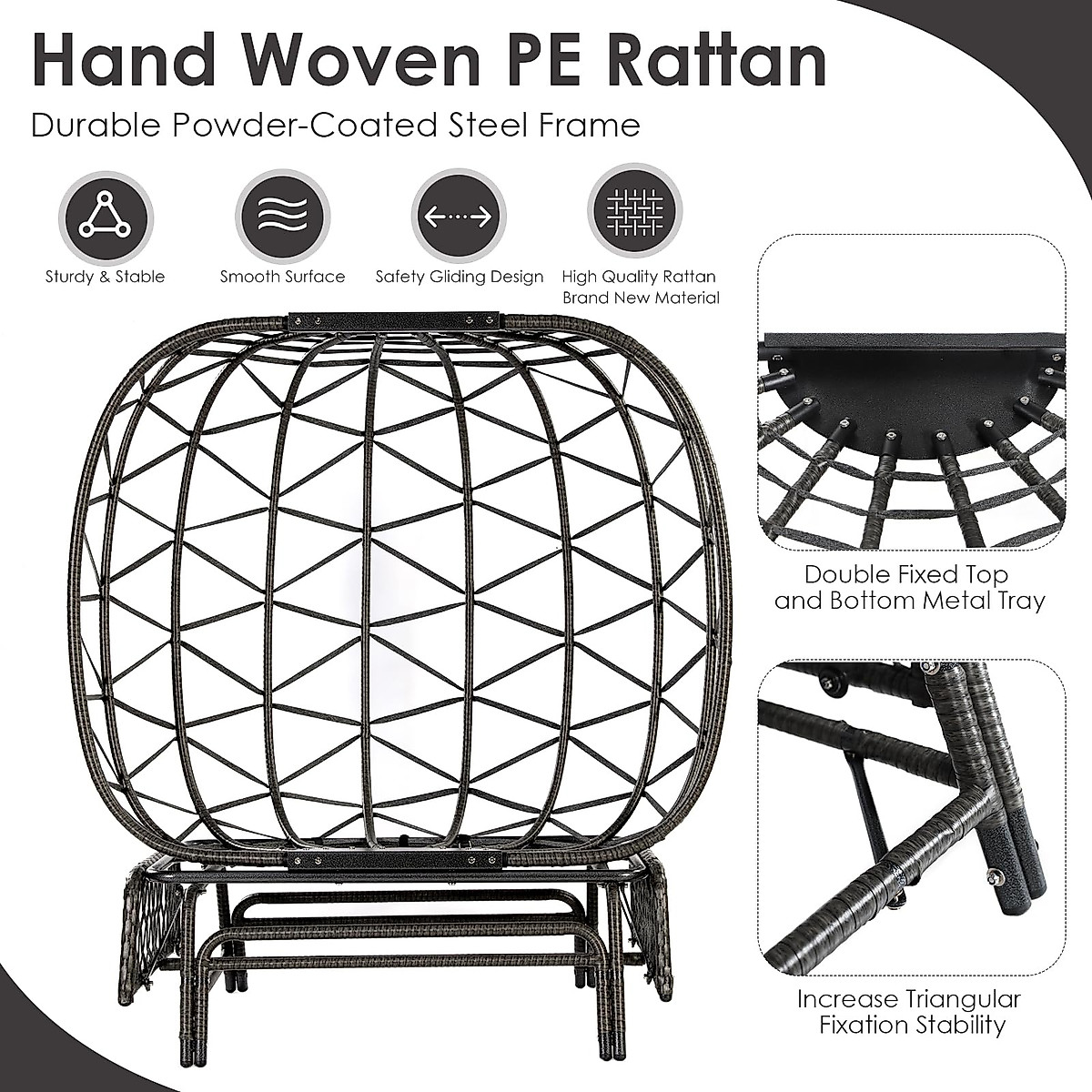 RADIATA Oversized Wicker Double Egg Chair w/ 7 Cushions 500lb Capacity Lounge Basket with Strong Heavy-Duty Steel Frame for Indoor Outdoor Patio Backyard Living Room (Gray)