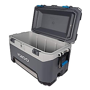 Igloo BMX 72 Quart Cooler with Cool Riser Technology, Fish Ruler, and Tie-Down Points - 18.70 Pounds - Carbonite Gray and Blue