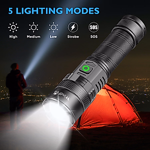 WINDFIRE Rechargeable LED Flashlights High Lumens, 100000 Lumens XHP70 Super Bright Powerful Tactical Flashlight 5 Modes Zoomable Handheld Waterproof Flashlight for Emergencies Camping Hiking