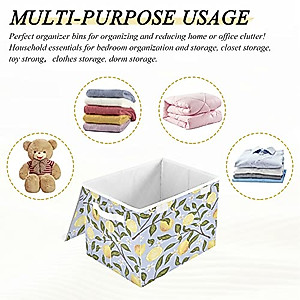 Kigai Lemon Flowers Storage Basket 16.5x12.6x11.8 In Collapsible Fabric Storage Cubes Organizer Large Storage Bin with Lids and Handles for Shelves Bedroom Closet Office