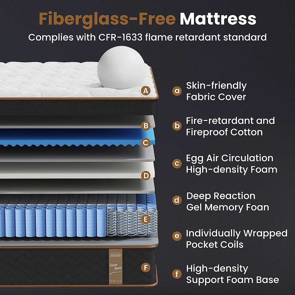 King Mattress, 14 Inch Hybrid Mattress with Gel Memory Foam, Fiberglass Free Deluxe Mattress in a Box, Individual Pocket Spring-Motion Isolation-Medium Edge Support, 100 Nights Trial, CertiPUR-US