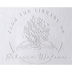 from The Library of | Ex Libris | Floral Book Stamp | Personalized Book Embosser | Custom Library Stamp | Monogram Self-Inking Wood Handle Stamper (Floral 3)