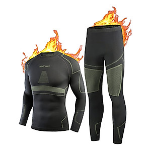 Thermal Underwear for Men Long Johns for Men, Long Underwear Mens Base Layer Men for Cold Weather Black-Green