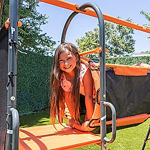 Jungle Warrior Anaconda Metal Swing Set with 45" Saucer Swing, 2 Sling Swings, Rock Climbing Wall and 5ft Slide with Slide