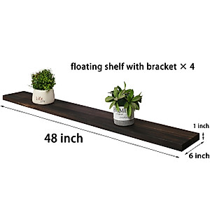 HXSWY 48 Inch Rustic Floating Shelves for Wall Decor Farmhouse Wood Wall Shelf for Bathroom Kitchen Bedroom Living Room Set of 4 Brown