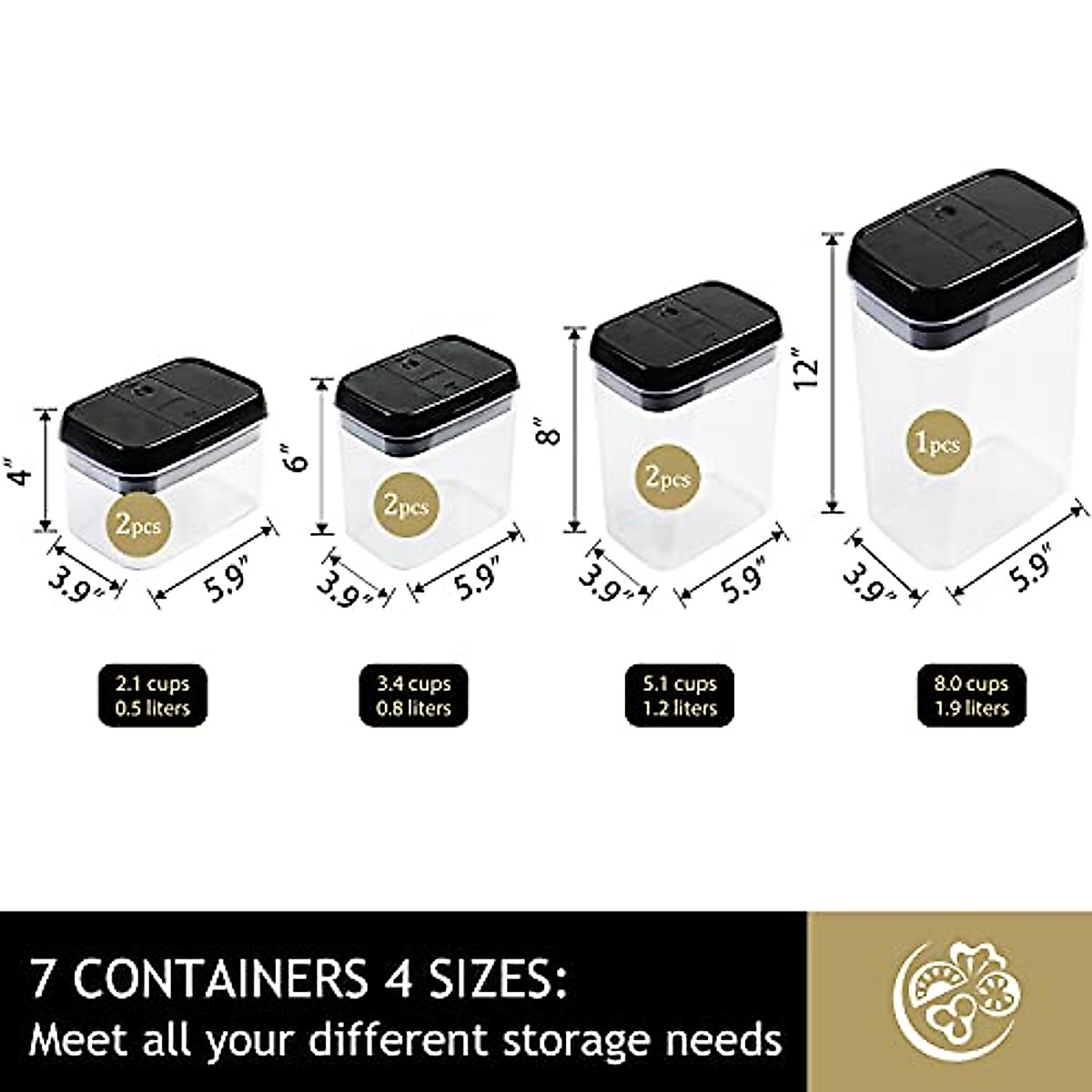 OMNISAFE Airtight Food Storage Container Set, 7Pcs Kitchen & Pantry Organization Containers, BPA Free Clear Plastic Canisters for Cereal, Sugar & Dry Food with Easy Lock Lid, Include 9 Labels,