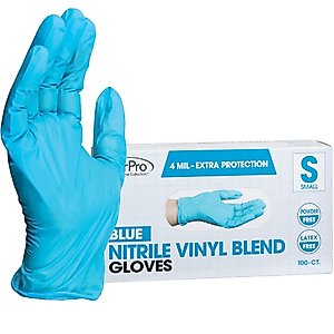 ForPro Professional Collection Disposable Nitrile Vinyl Blend Gloves, 4 Mil Extra Protection, Powder-Free, Latex-Free, Non-Sterile, Food Safe, Blue, Small, 100-Count