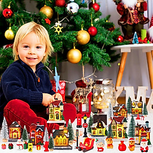 Liliful 40 Pcs Christmas Village Sets Lighted LED Christmas Village Houses with Figurines Resin Xmas Scene Figurines Christmas Collectible Buildings Miniature Christmas Town Scene Desktop Decor