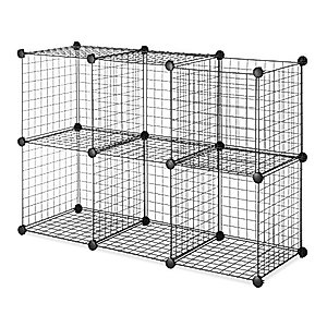 Whitmor Storage Cubes - Stackable Interlocking Wire Shelves - Black (Set of 6)