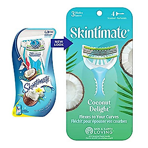 Skintimate Coconut Delight 3 Blade Disposable Razor For Women, 4 Count (Pack of 3)