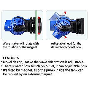 FREESEA Aquarium Circulation Pump Wave Maker Power Head with magnetic mount Suction (1600 GPH, Blue)