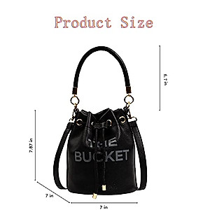 Bucket Bag For Women Leather Bucket Bag Purses, Crossbody Bags Drawstring Handbags Tote Hobo Bag Black