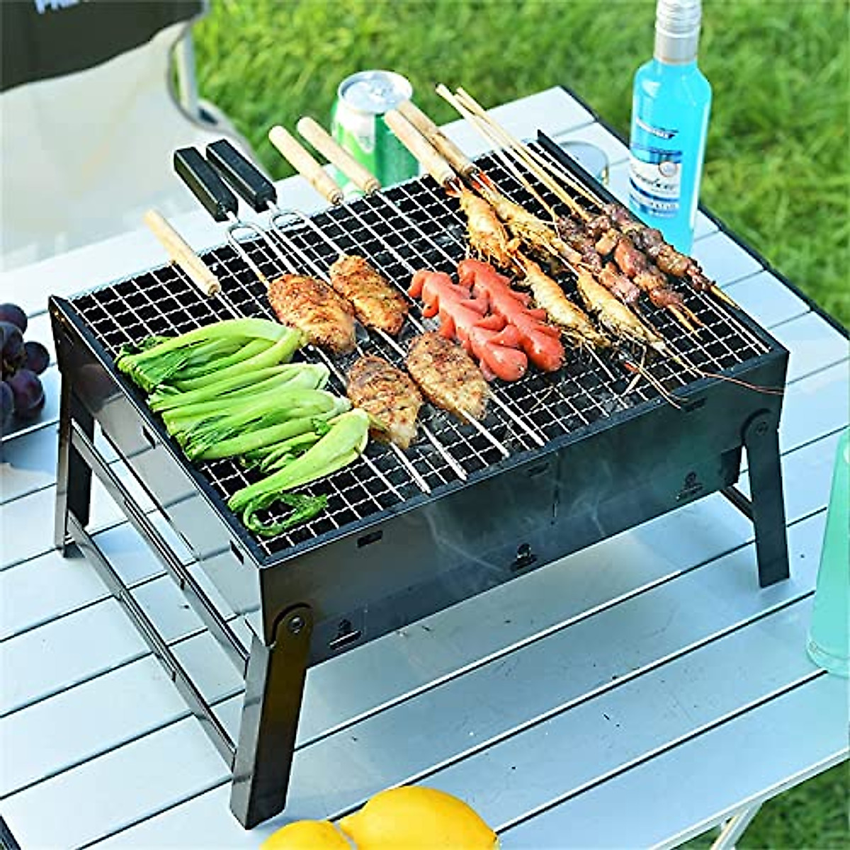 BBQ Grill Outdoor Gas grill 2pcs Charcoal grill, a portable, lightweight and compact folding tool, is used for outdoor barbecues, cooking, camping, picnics and parties.