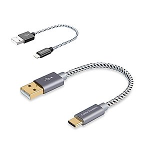 Bundle - 3 Items: 2 Pack 6 inch USB C Cable Short Fast Charging Cable + 1 Pack 0.5 Feet Short Lightning to USB Data Sync Cable