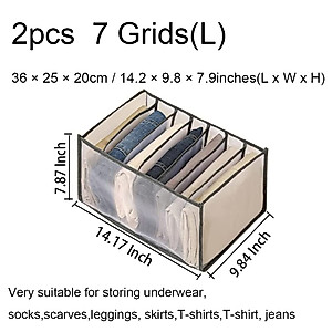 2 Pcs Wardrobe Clothes Organizer - 7 Grids Closet Organizers and Mesh Clothes Storage for Clothes, Washable Portable Foldable Drawer Organizers for Underwear, Leggings, Socks, Jeans, Skirts, T-Shirt