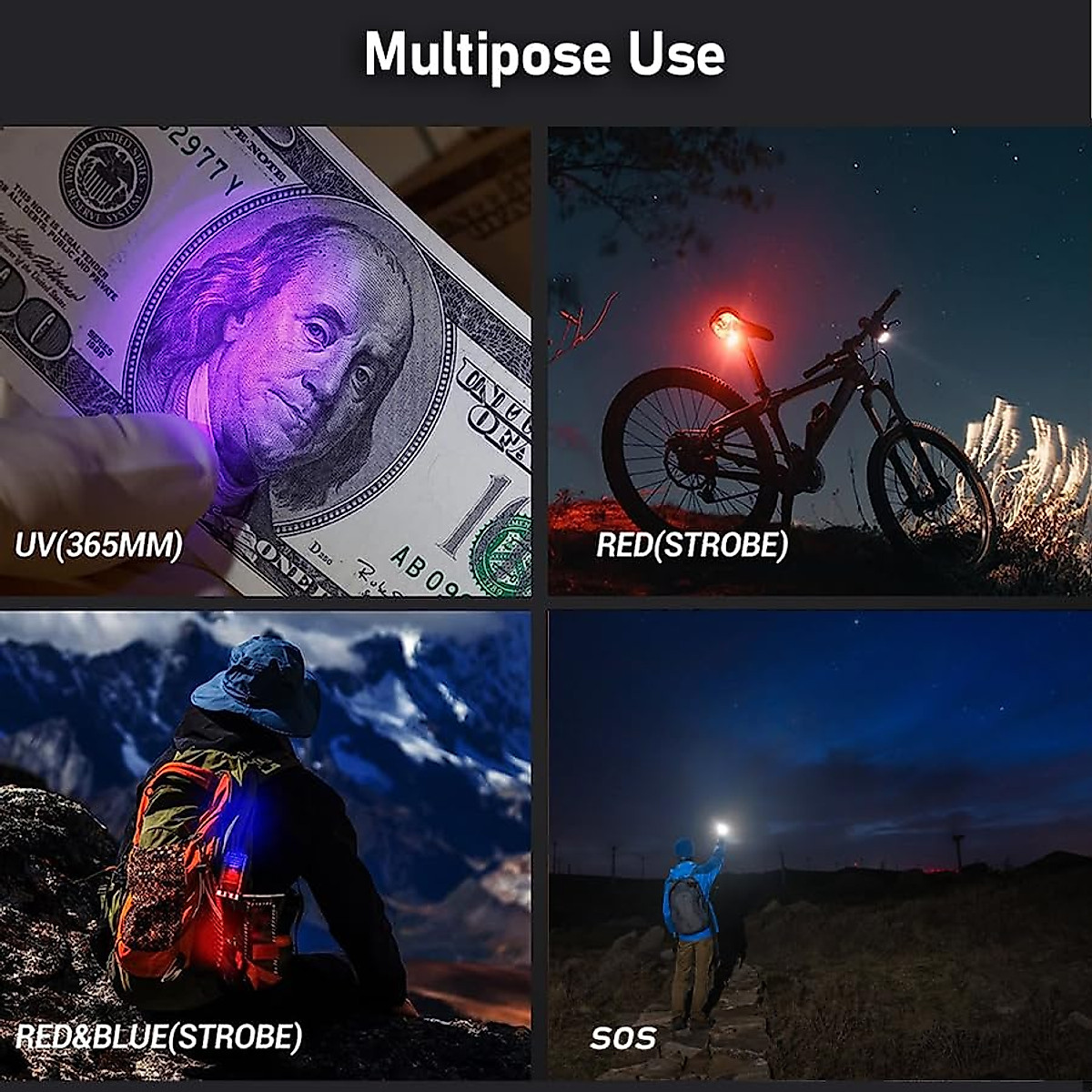 LED Small Powerful EDC Flashlight, 365nm UV Black Light, Mini Led Flashlight 1500 LM, USB C Rechargeable Mini Keychain Flash Light with Clip, Tail Magnet, 9 Modes, Waterproof Pocket Flashlights 2 PC