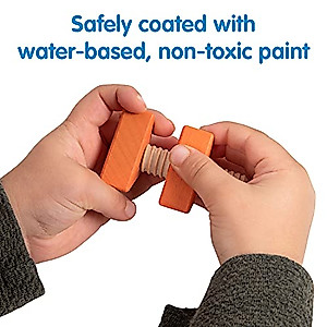 TickiT-74001 Rainbow Wooden Nuts & Bolts - Set of 14 - 7 Nuts and 7 Bolts in Matching Shapes & Colors - For Ages 12m+ - Loose Parts Wooden Toys for Toddlers and Preschoolers