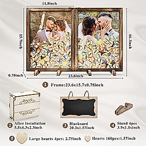 Pulcher Wedding Guest Book Alternative, Wooden Drop Top Box Picture Frame, 160 Wooden Hearts, Wedding Guest Sign in & Wooden Card Box for Rustic Wedding Decor, Baby Shower, Funeral (Carbonized Black)