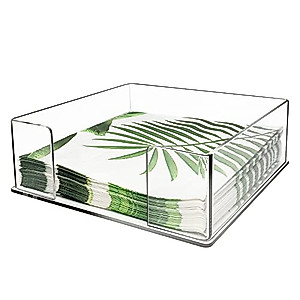 Napkin Holder, Acrylic Luncheon Napkins Holder for Table and Kitchen, Table Top Napkin Holders, Tissue Dispenser, Napkin Tray for for Bathroom, Kitchen, Parties, Weddings, Events 7 x 7 inches