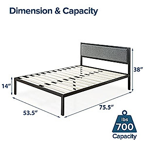ZINUS Korey Metal Platform Bed Frame with Upholstered Headboard, Wood Slat Support, No Box Spring, Easy Assembly, Full