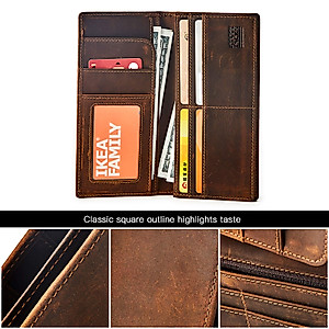 BRASS TACKS Leathercraft Vintage Top Grain Leather Long Wallet for Men Brown Cowhide Bifold Wallet Gift Box