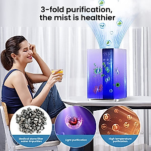 Humidifiers for Bedroom Large Room, Cool and Warm Mist（ up to 212℉） Humidifier with 3-fold Purification, 5L Top Fill Quiet 3 Speed Humidifiers with Auto Shut-Off
