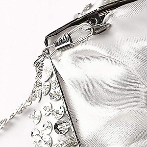 Women Vintage Beaded Evening Clutch Vintage Design Sequin Floral Top-handle Handbag Party Wedding Purse Wallet (Silver)