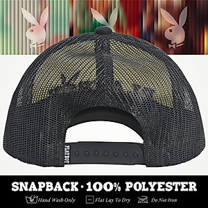 Playboy Trucker Hat, Mesh Adjustable Snapback Baseball Cap with Curved Brim, Black, One Size