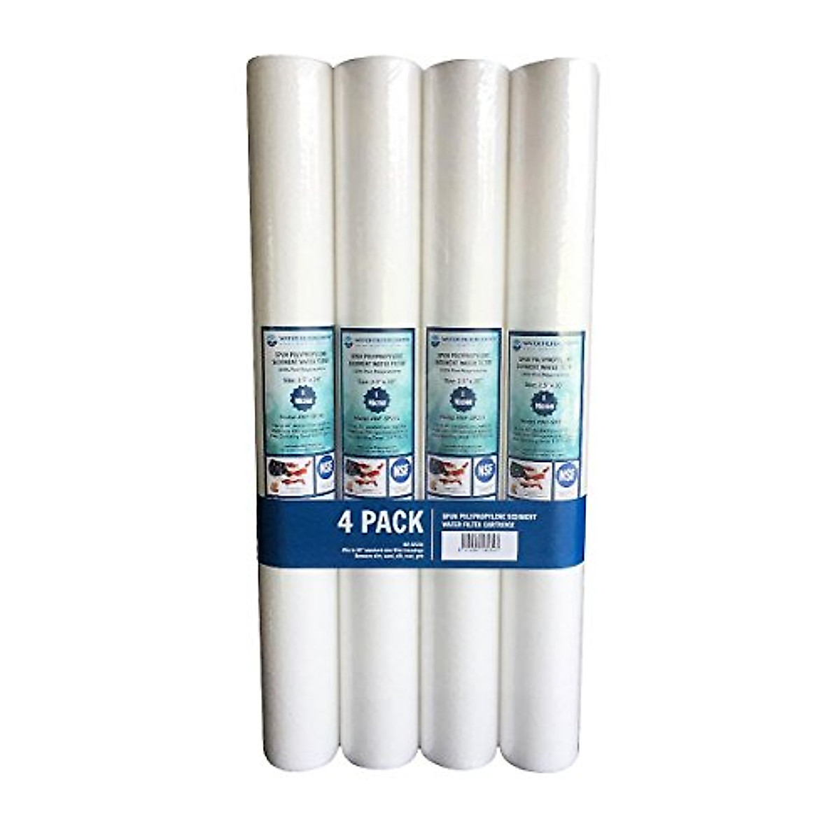 WFD, WF-SP201 2.5"x20" 1 Micron Sediment Water Filter Cartridge, Spun Polypropylene, Fits in 20" Standard Size Housings of Filtration Systems (4 Pack)