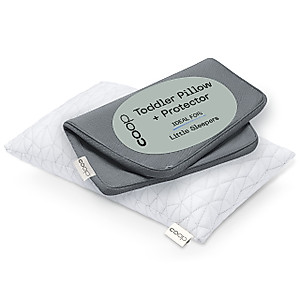 Coop Home Goods - Toddler Pillow (14x19) and Grey Pillow Protector - Premium Cross-Cut Memory Foam - Soft Lulltra Washable Cover from Rayon - CertiPUR-US/GREENGUARD Gold Certified