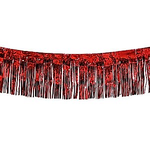 Blukey 10 Feet by 15 Inch Red Foil Fringe Garland, Shiny Metallic Tinsel Banner Ideal for Parade Floats, Bridal Shower, Bachelorette, Wedding, Birthday, Christmas - Wall Ceiling Hanging Fringe Drapes