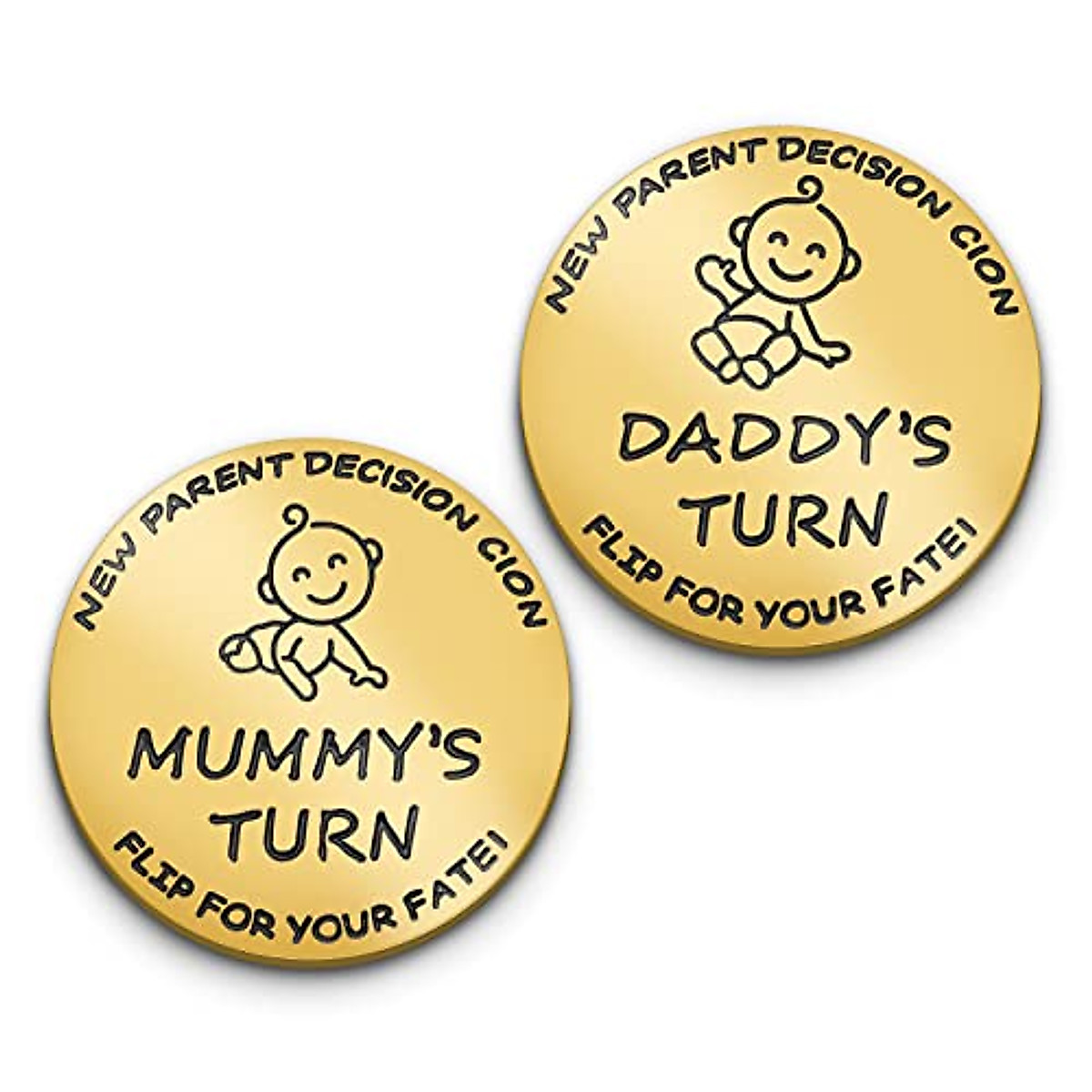 Huwane New Parent Decision Coin Flip for Your Fate, Mummy's Turn or Daddy's Turn, Mom Dad Coin Flip New Baby Gift for Wife, Husband, Mother's Day, Father's Day, Birthday, Christmas
