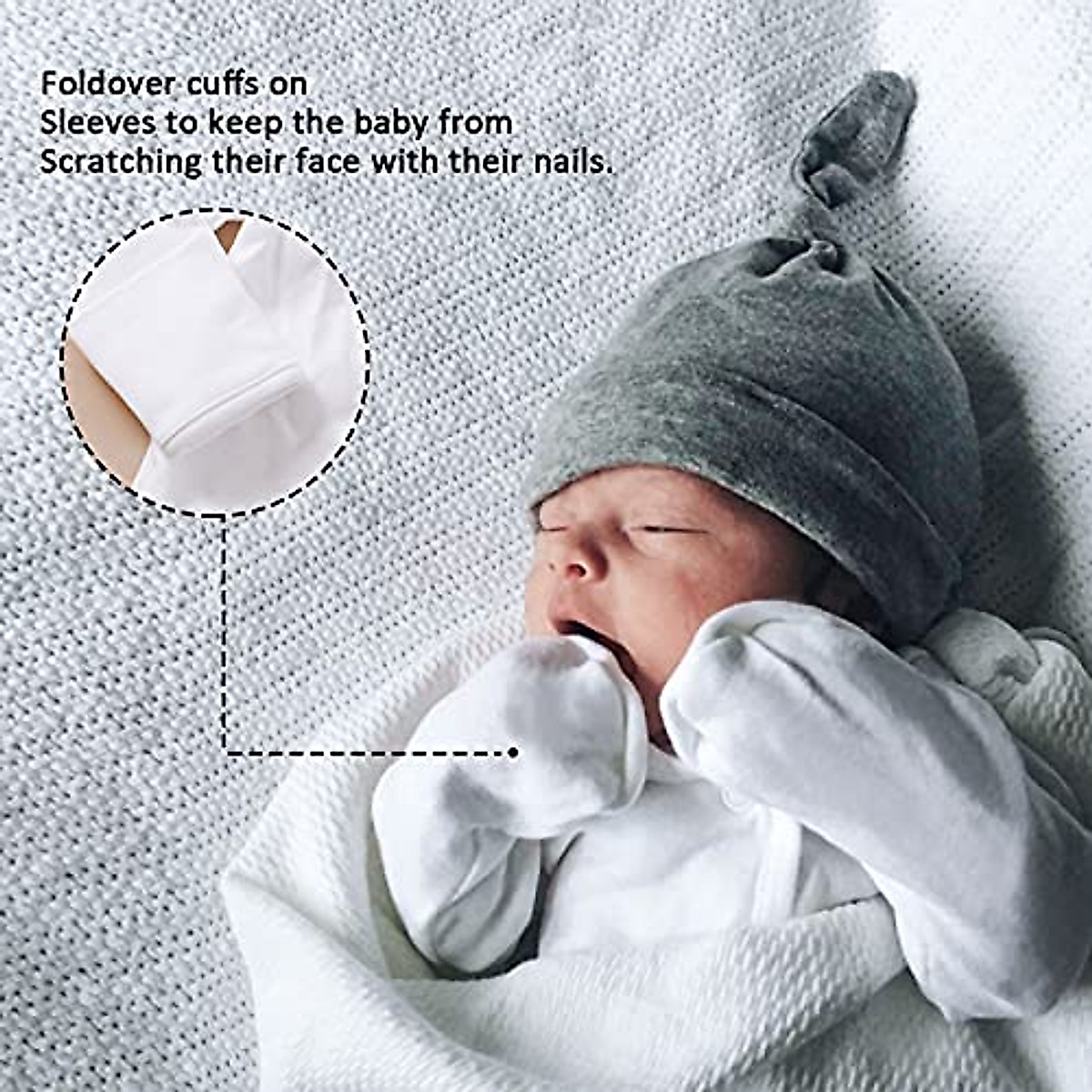 DEFAHN Baby Side Snap Kimono Bodysuit Long Sleeve with Mitten Cuffs 100% Cotton 3-Pack Unisex Onsies for Newborn Boy Girl (3Pc BK-WH-GY, Newborn)