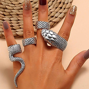 Sttiafay Punk Snake Rings Set for Women Men Stackable Knuckle Matching Rings Silver Serpent Index Finger Rings Halloween Cosplay Accessories