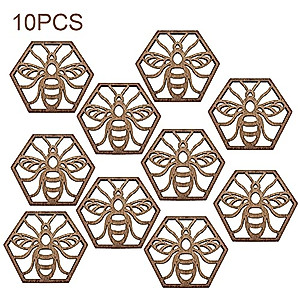 10Pcs Wooden Coaster Hollow Hex Wooden Cup Cushion Honeycomb Design Cup Pad Wall Art Decoratiob for Bee Lovers Collection Housewarming Gift Coffee DIY Bar Home Decor(10Pcs, Bees)