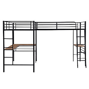 Harper & Bright Designs L Shaped Metal Loft Bed with 2 Desk, Twin Loft Bed with Safety Rail and 2 Ladder, Heavy-Duty Steel Frame Corner Twin Bed for 2 Kids Girls Boys Teens (Twin Size, Black)