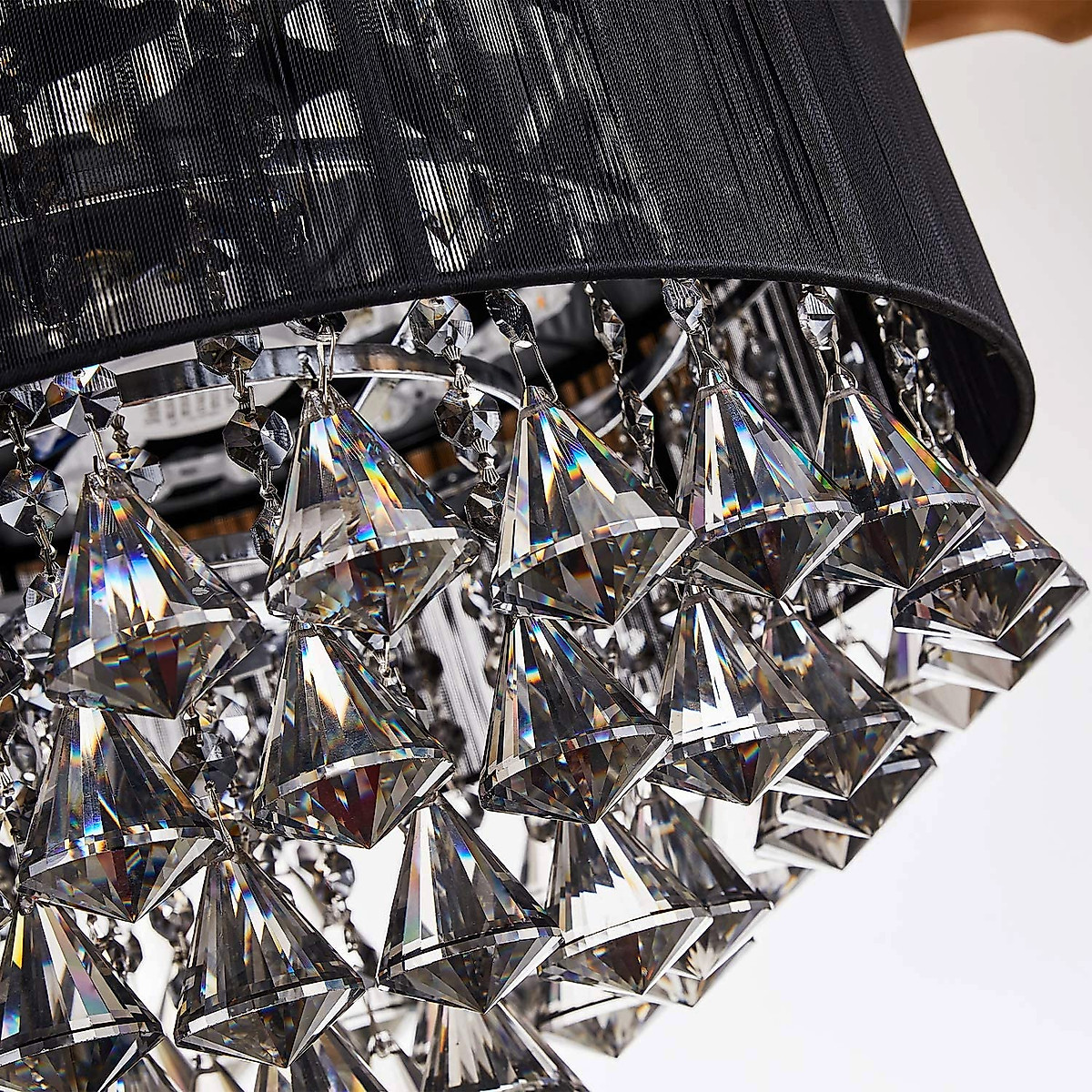 42 inch Retractable Crystal Ceiling Fan with Lights and Remote Dimmable Fandeliers Ceiling Fan 6 Speed Chandelier Fan with Light Memory Retractable Blades for Bedroom Living Room Forward and Reverse