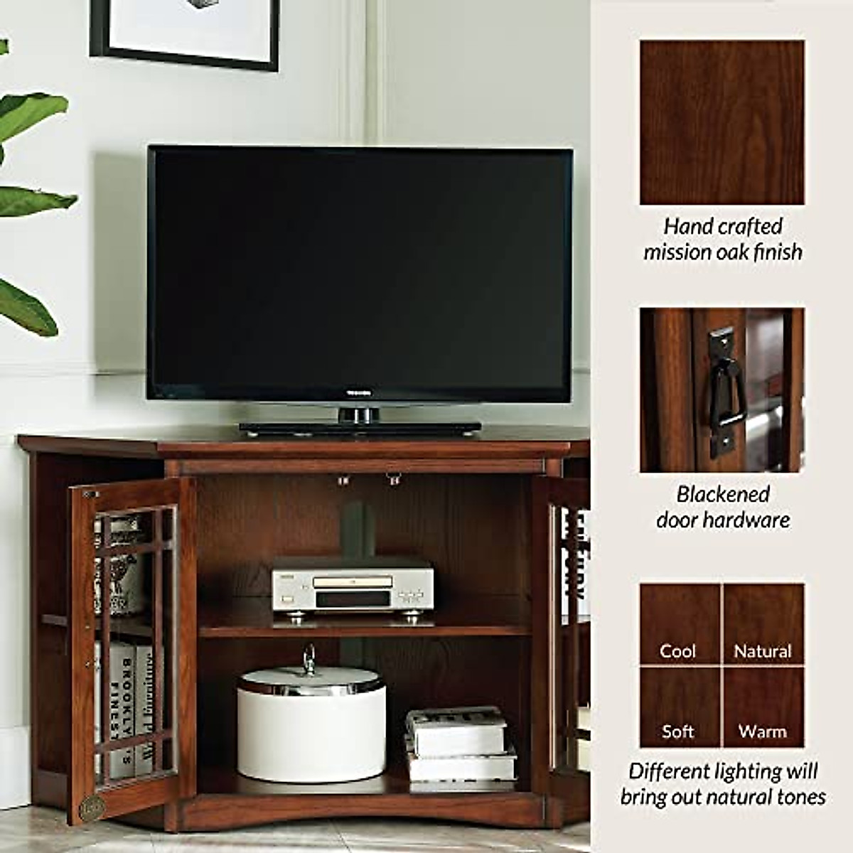 Leick Home 82287 Corner Stand with Bookcase Ends TV's, 50-inch, Mission Oak