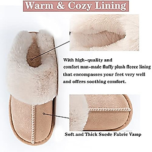 WATMAID Women's House Slippers Memory Foam Fluffy Soft Slippers, Slip on Winter Warm Shoes for Women, Khaki, 8-9 B(M) US
