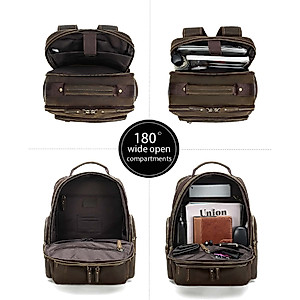 Taertii Vintage Genuine Leather Backpack for Men, 16'' Macbook Travel Hiking School Bag Daypack 30L - Brown