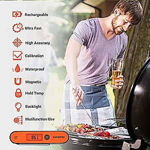 Inkbird Instant Read Meat Thermometer IHT-1P, Digital Waterproof Rechargeable Food Thermometer with Calibration, Magnet, Backlight for Cooking, Grill, Smoker, Kitchen, Turkey